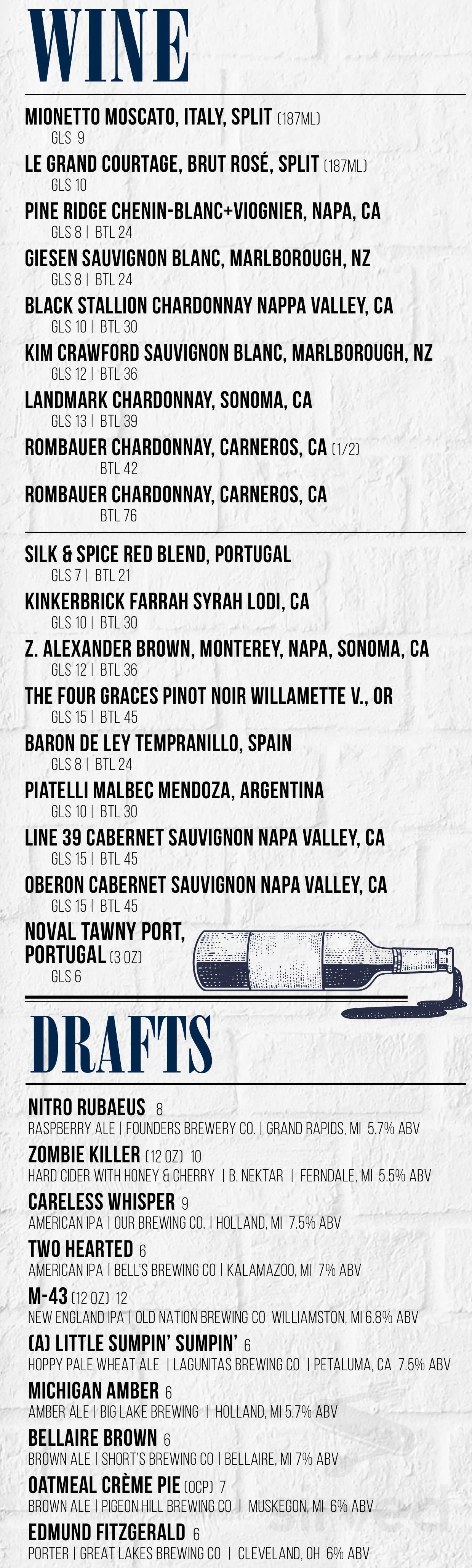 One Bourbon menu in Grand Rapids, Michigan, USA