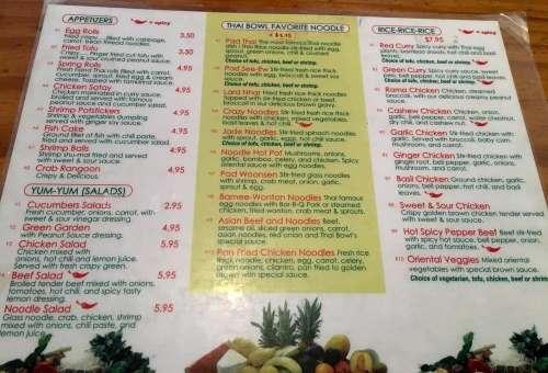 Thai Bowl menu in Chicago, Illinois, USA