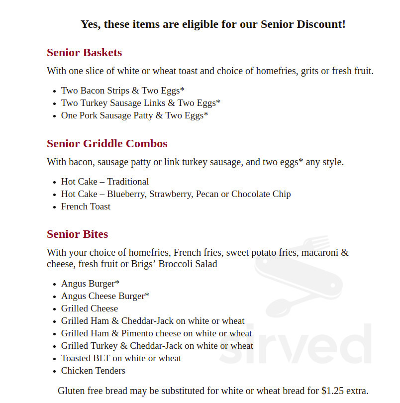 Menu - Raleigh NC's Brigs Great Beginnings Restaurant | Sirved