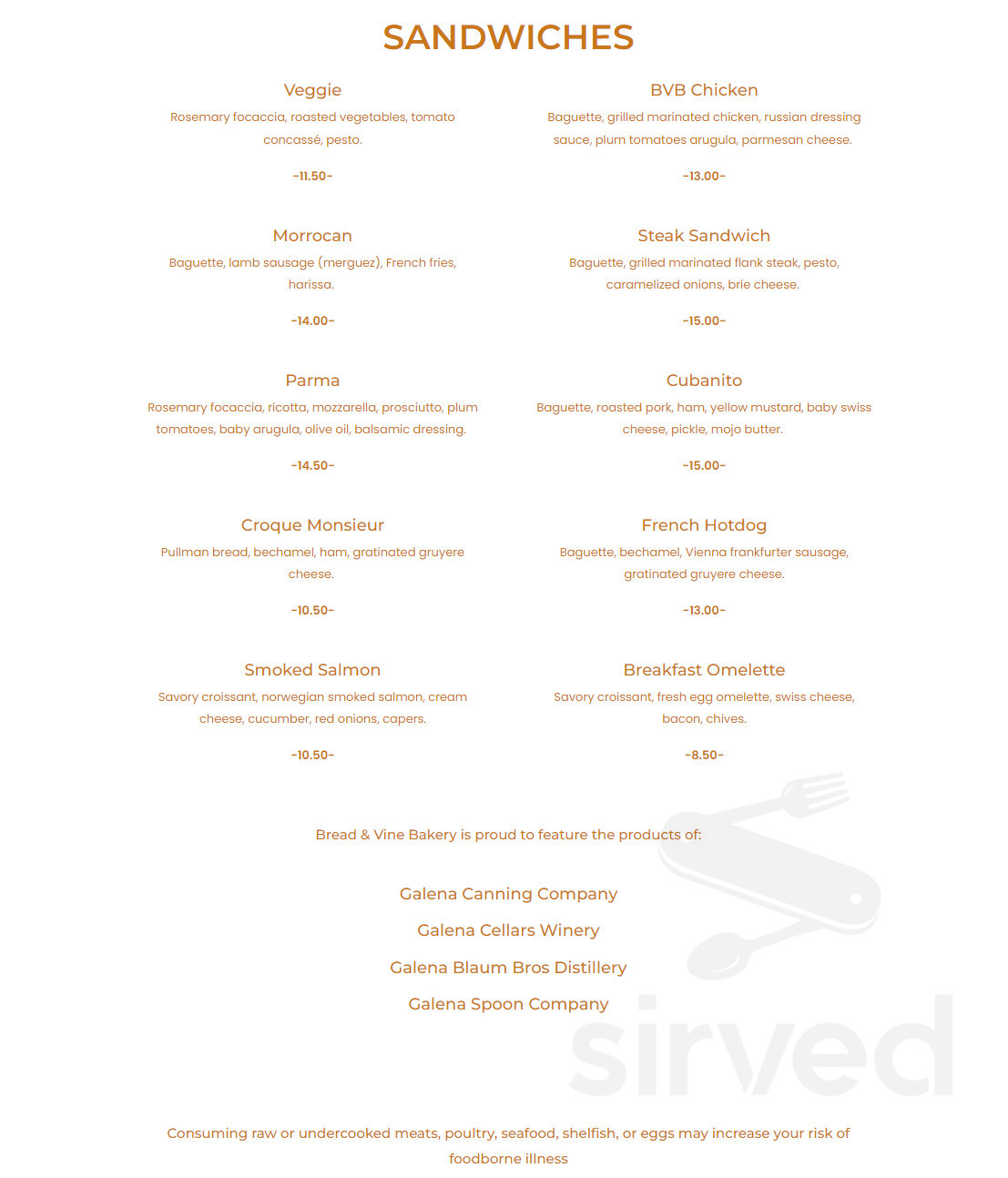 Menu - Galena IL's Bread and Vine | Sirved