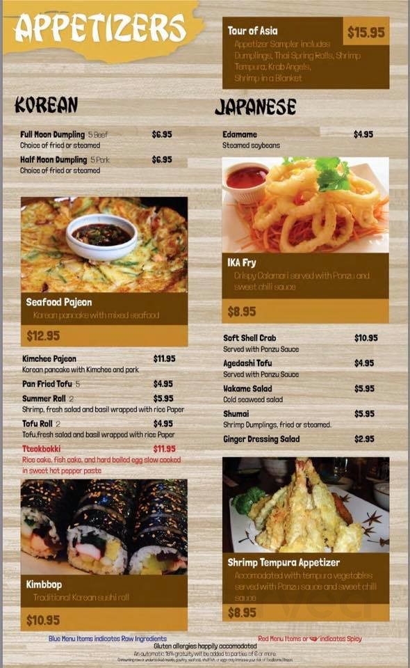 Mangetsu menu in Melbourne, Florida, USA