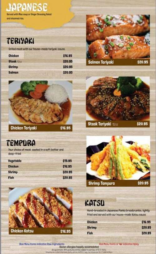 Mangetsu menu in Melbourne, Florida, USA