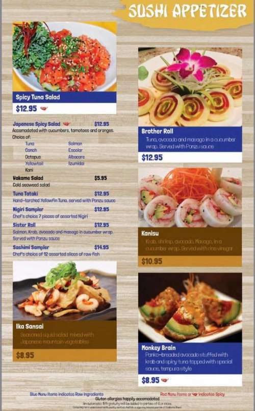 Mangetsu menu in Melbourne, Florida, USA