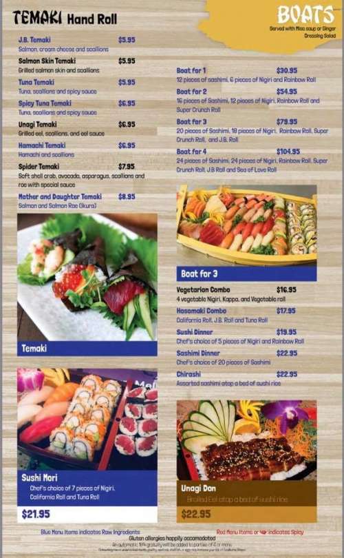 Mangetsu menu in Melbourne, Florida, USA