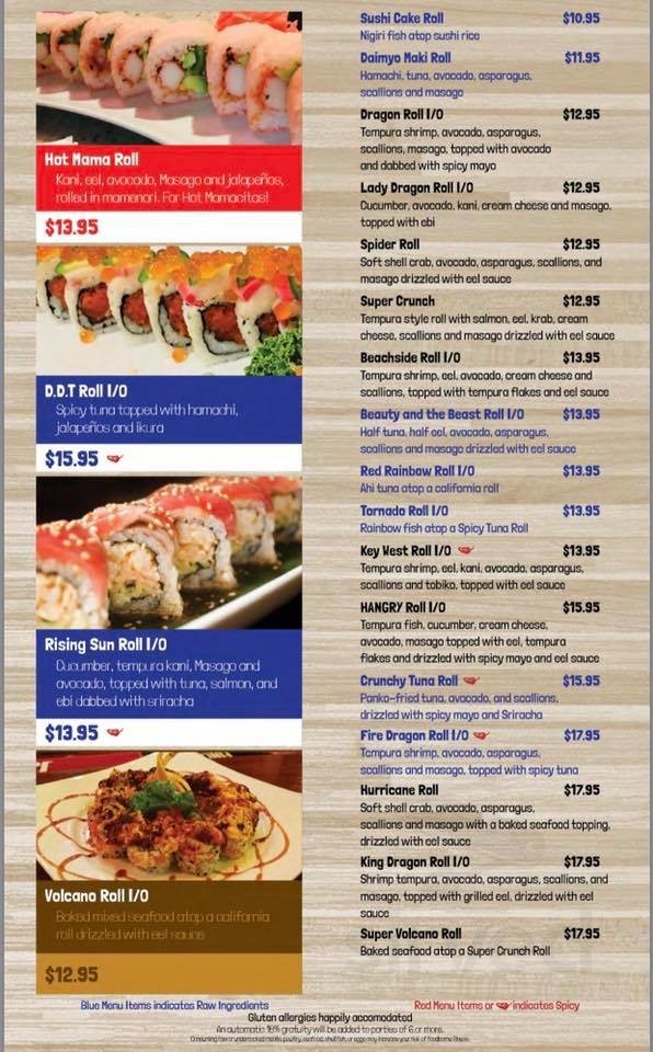 Mangetsu menu in Melbourne, Florida, USA