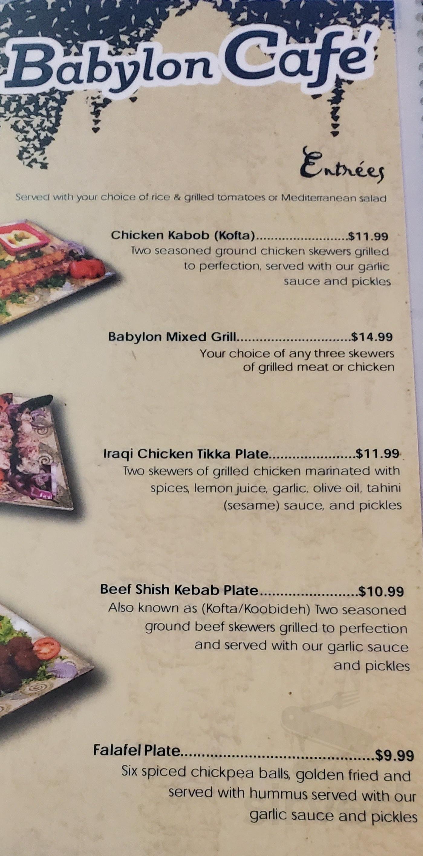 Menu - Bryan TX's Babylon Cafe | Sirved