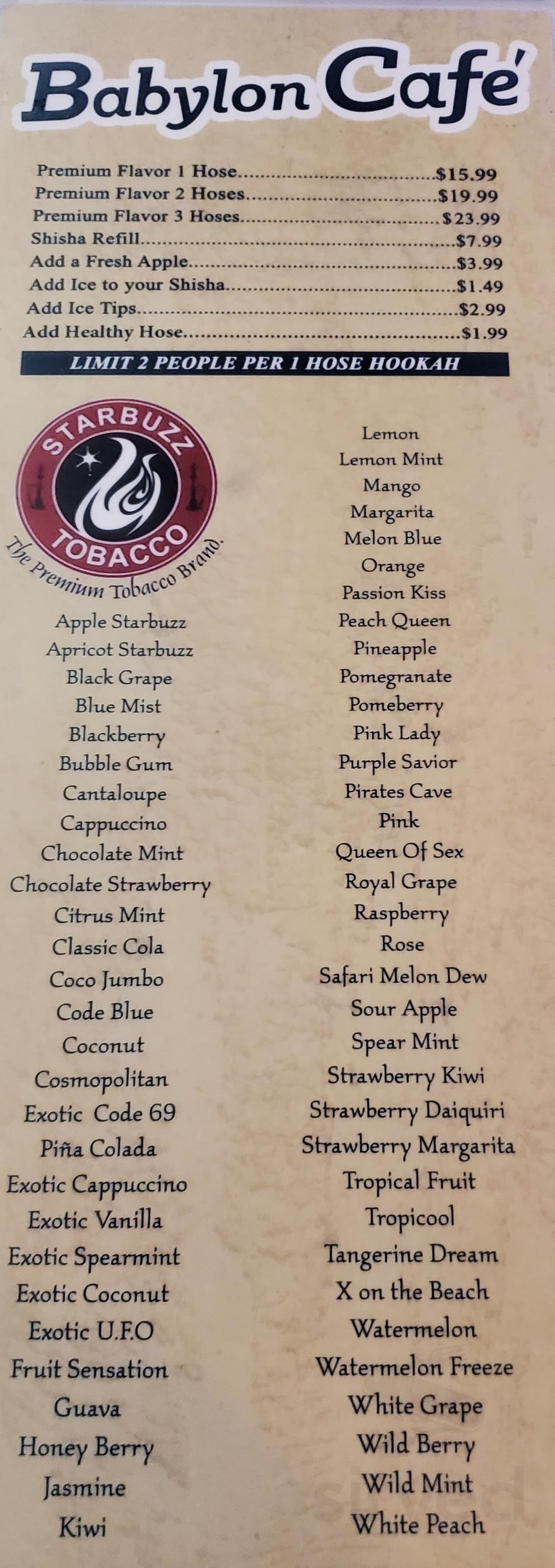 Menu - Bryan TX's Babylon Cafe | Sirved