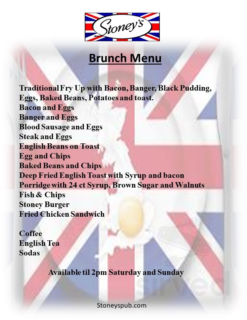 Stoney's British Pub menu in Wilmington, Delaware, USA