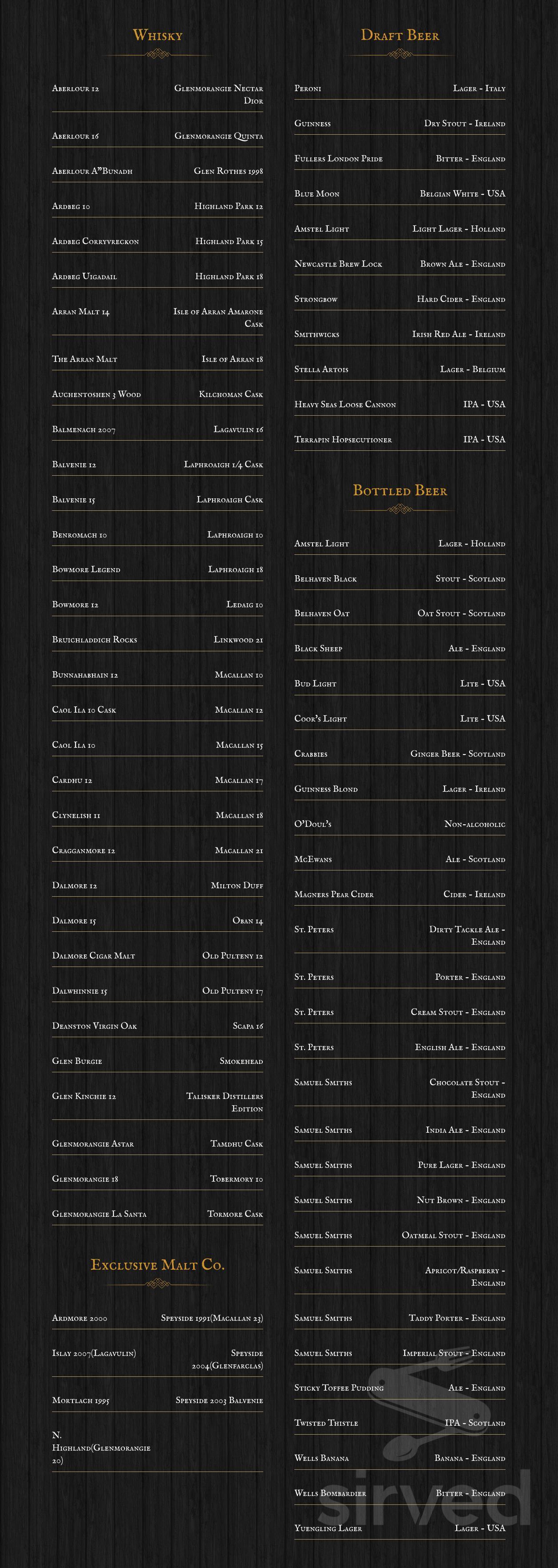 Menu for Stoney's British Pub in Wilmington, DE | Sirved