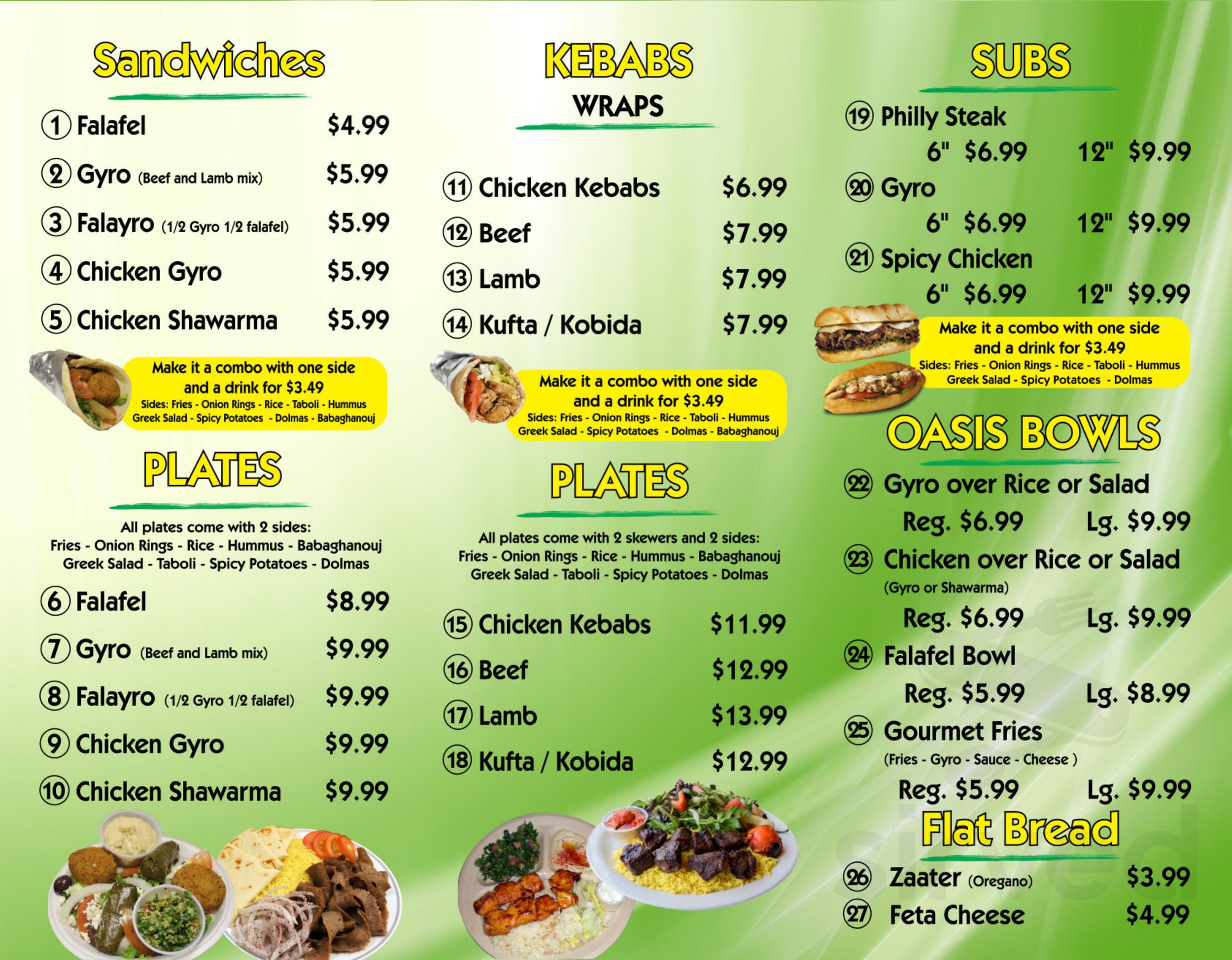 Gyro Oasis (Gyro N Kebab) menu in Irving, Texas, USA