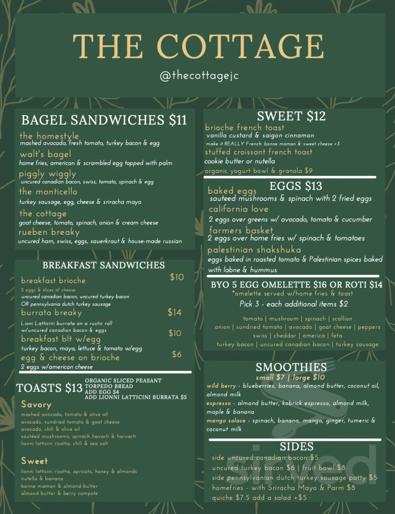 The Cottage menu in Jersey City, New Jersey, USA