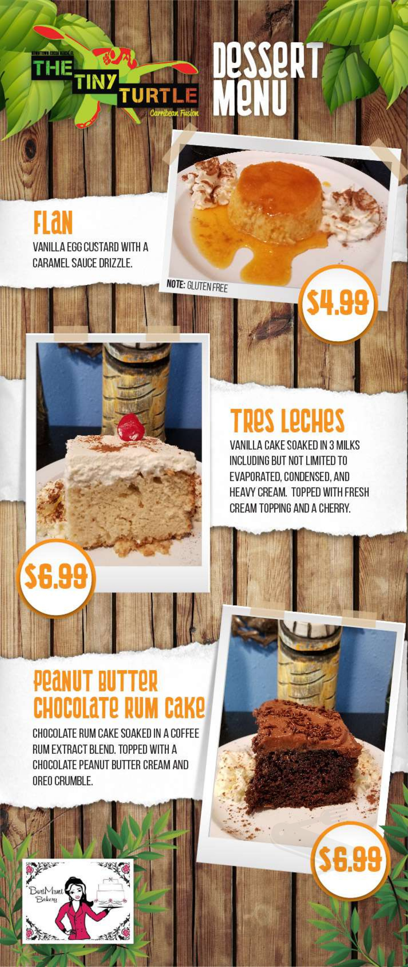 The Tiny Turtle menu in Cocoa Beach, Florida, USA