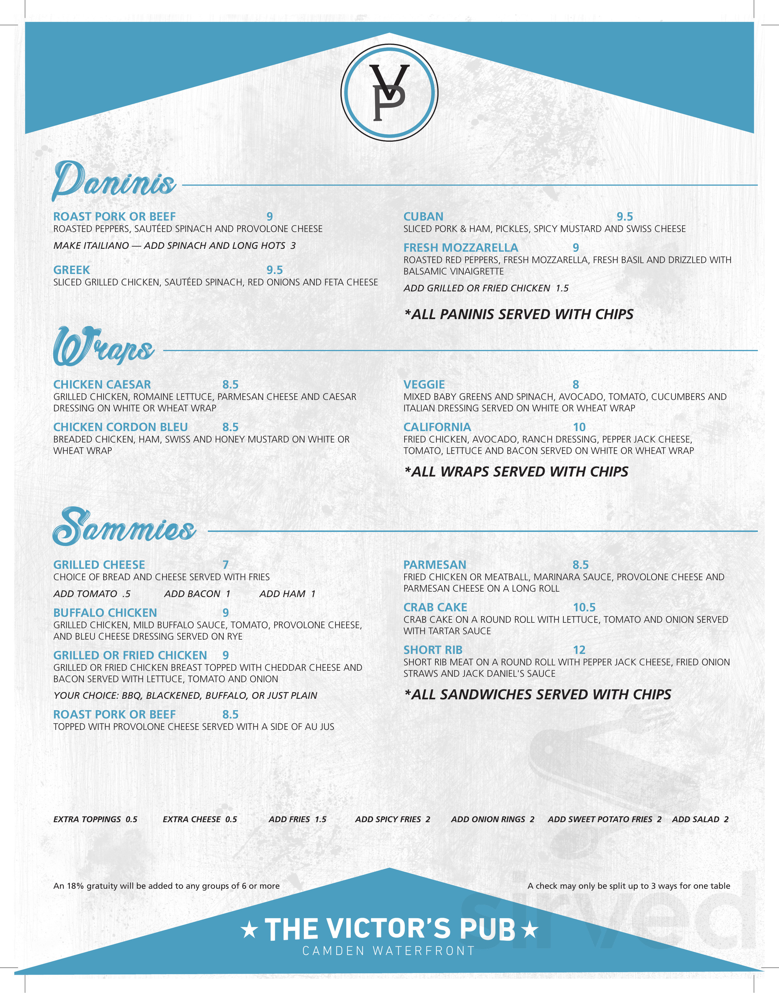 The Victor Pub menus in Camden, New Jersey, United States