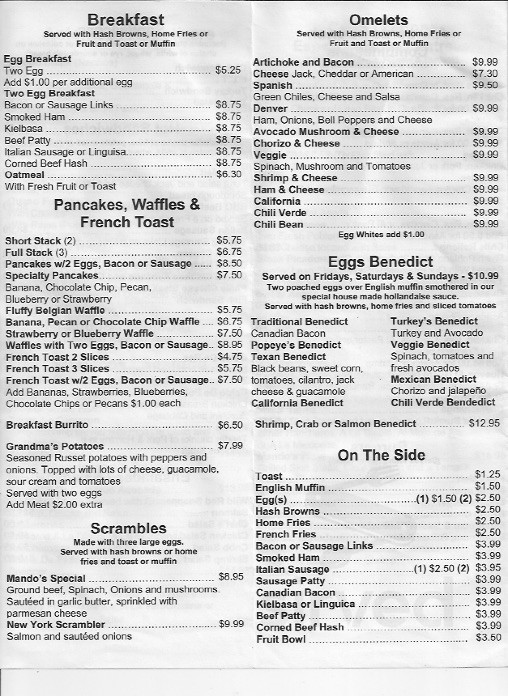 Mando's Restaurant menu in Pacific Grove, California, USA