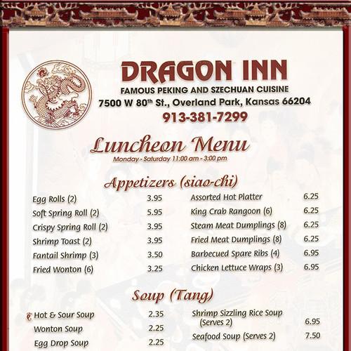 Dragon Inn menu in Overland Park, Kansas, USA