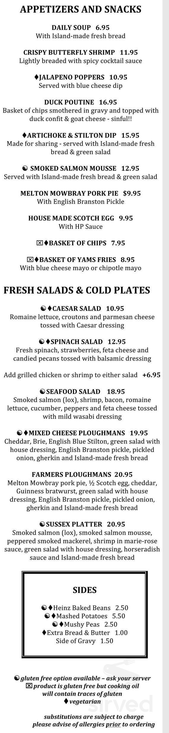 Menu for Fox and Hounds in Ladysmith, BC | Sirved