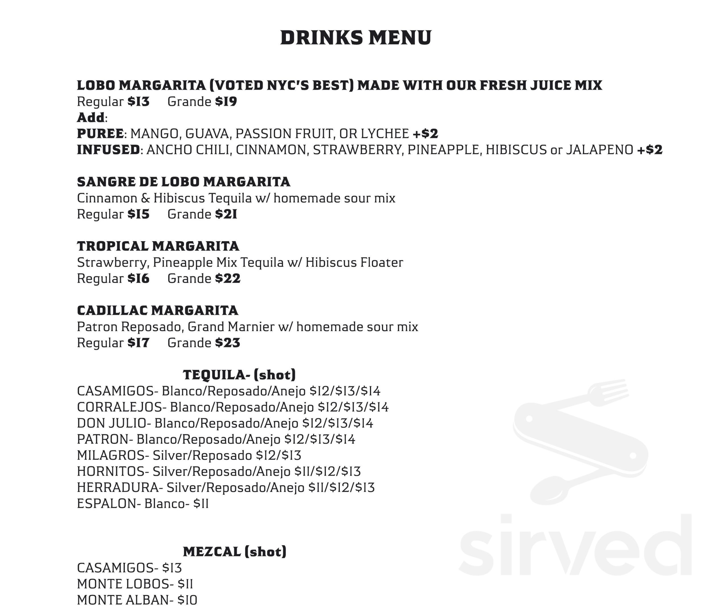 Lobo menu in Brooklyn, New York, USA