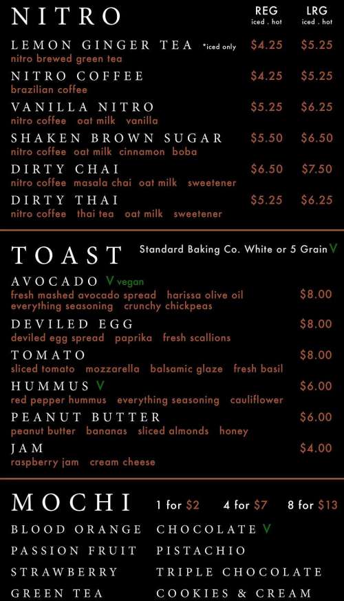 Uncharted Tea menu in Portland, Maine, USA