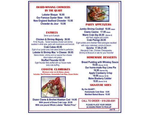 Marblehead Chowder House menu in Easton, Pennsylvania, USA