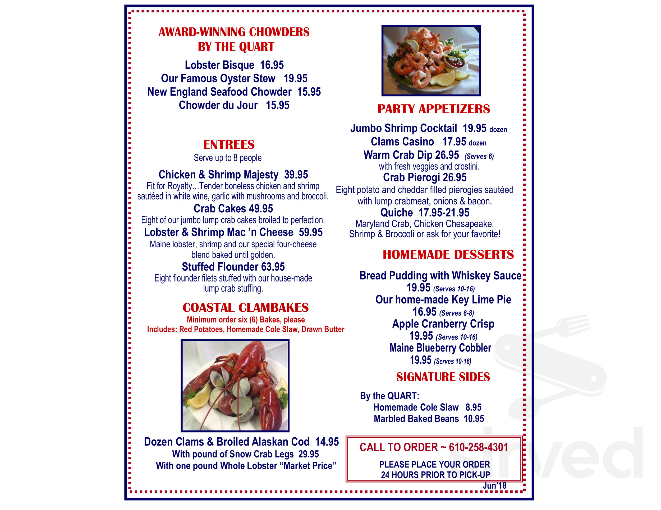 Marblehead Chowder House menu in Easton, Pennsylvania, USA