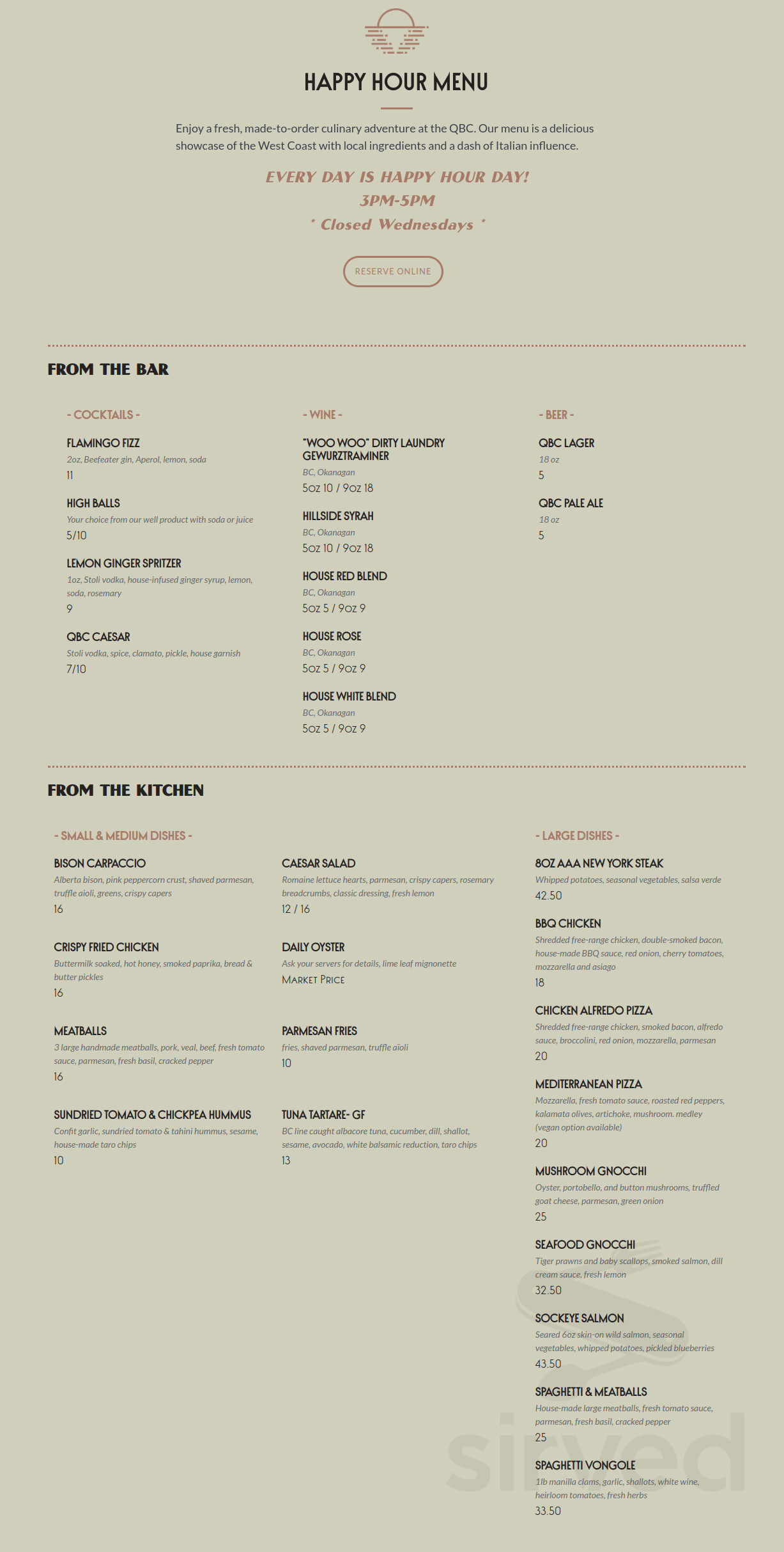 Qualicum Beach Cafe menus in Qualicum Beach, British Columbia, Canada