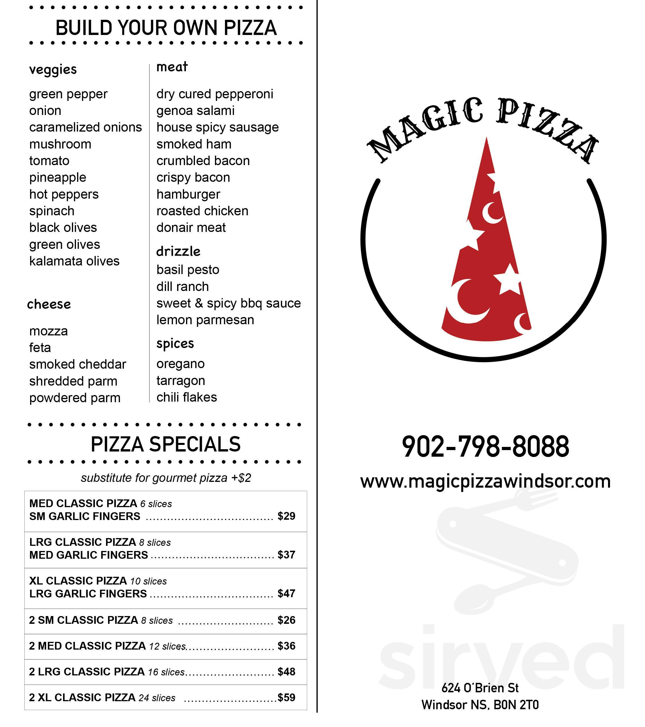 Magic Pizza menus in Windsor, Nova Scotia, Canada