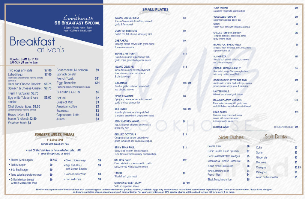 Ivan's Cookhouse menu in North Miami, Florida, USA