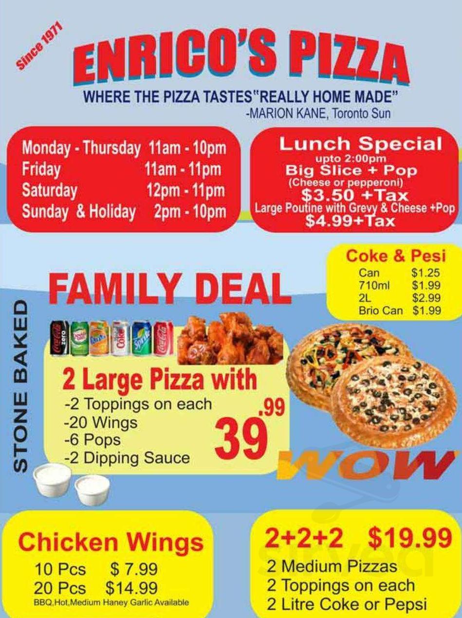 Enrico's Pizza menu in Scarborough, Ontario, Canada