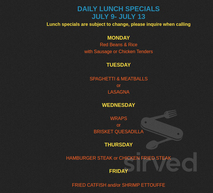 G & J Drive Inn menus in Livingston, Louisiana, United States