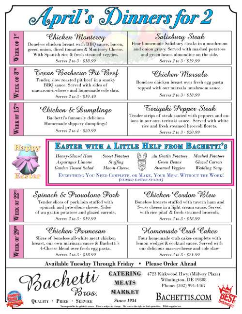 Bachetti Bros. Meats, Market & Catering menu in Wilmington, Delaware, USA