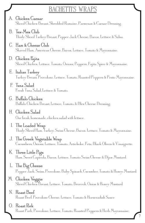 Bachetti Bros. Meats, Market & Catering menu in Wilmington, Delaware, USA