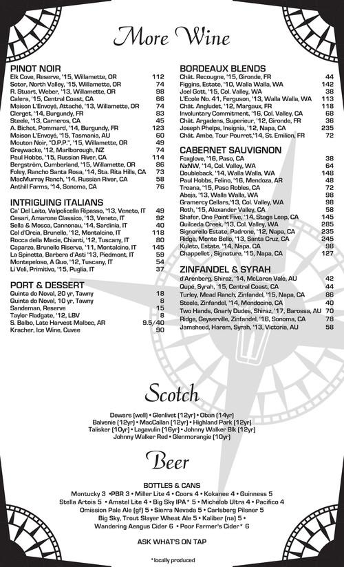 Latitude 48 Bistro menu in Whitefish, Montana, USA