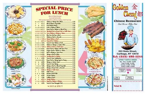 Golden Cheng menu in Carthage, New York, USA