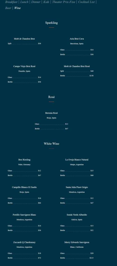 Lírica Restaurant menu in Chicago, Illinois, USA