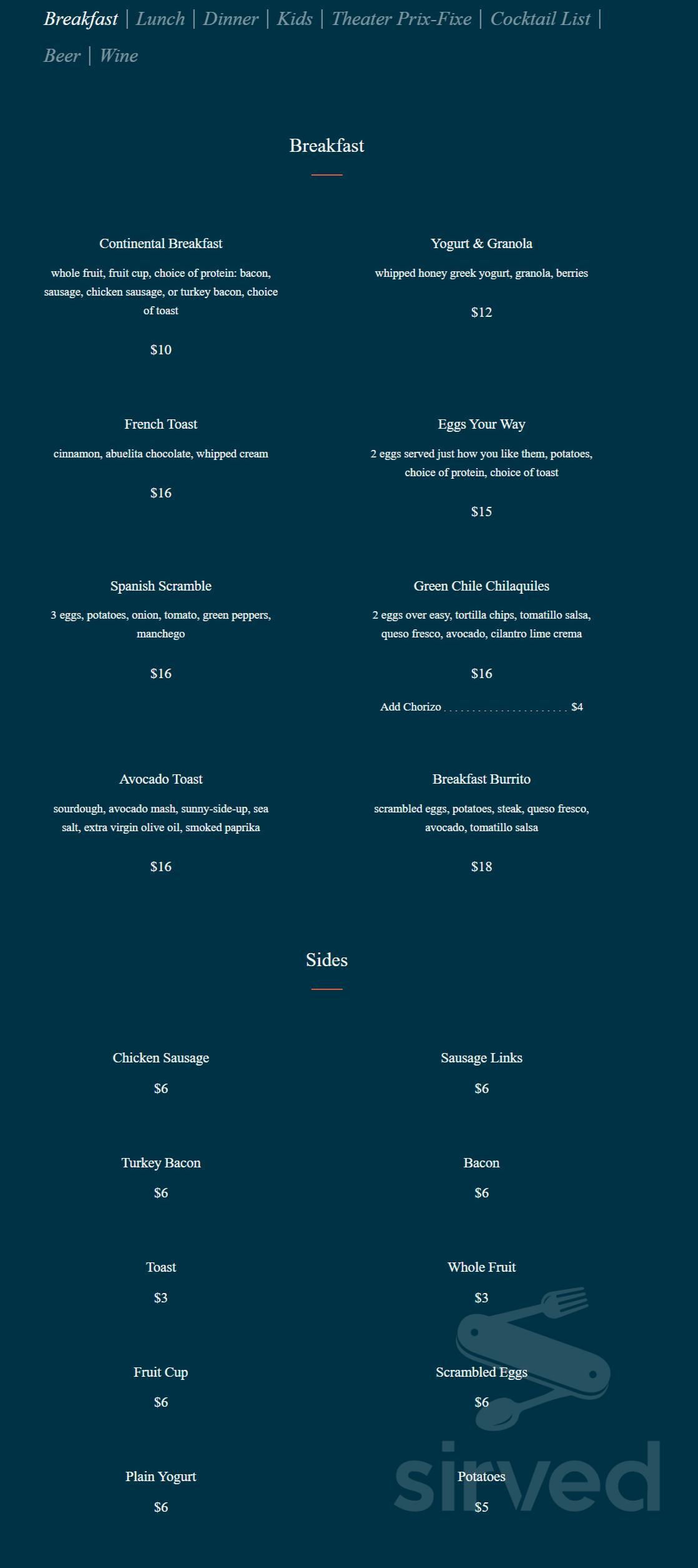 Lírica Restaurant menu in Chicago, Illinois, USA