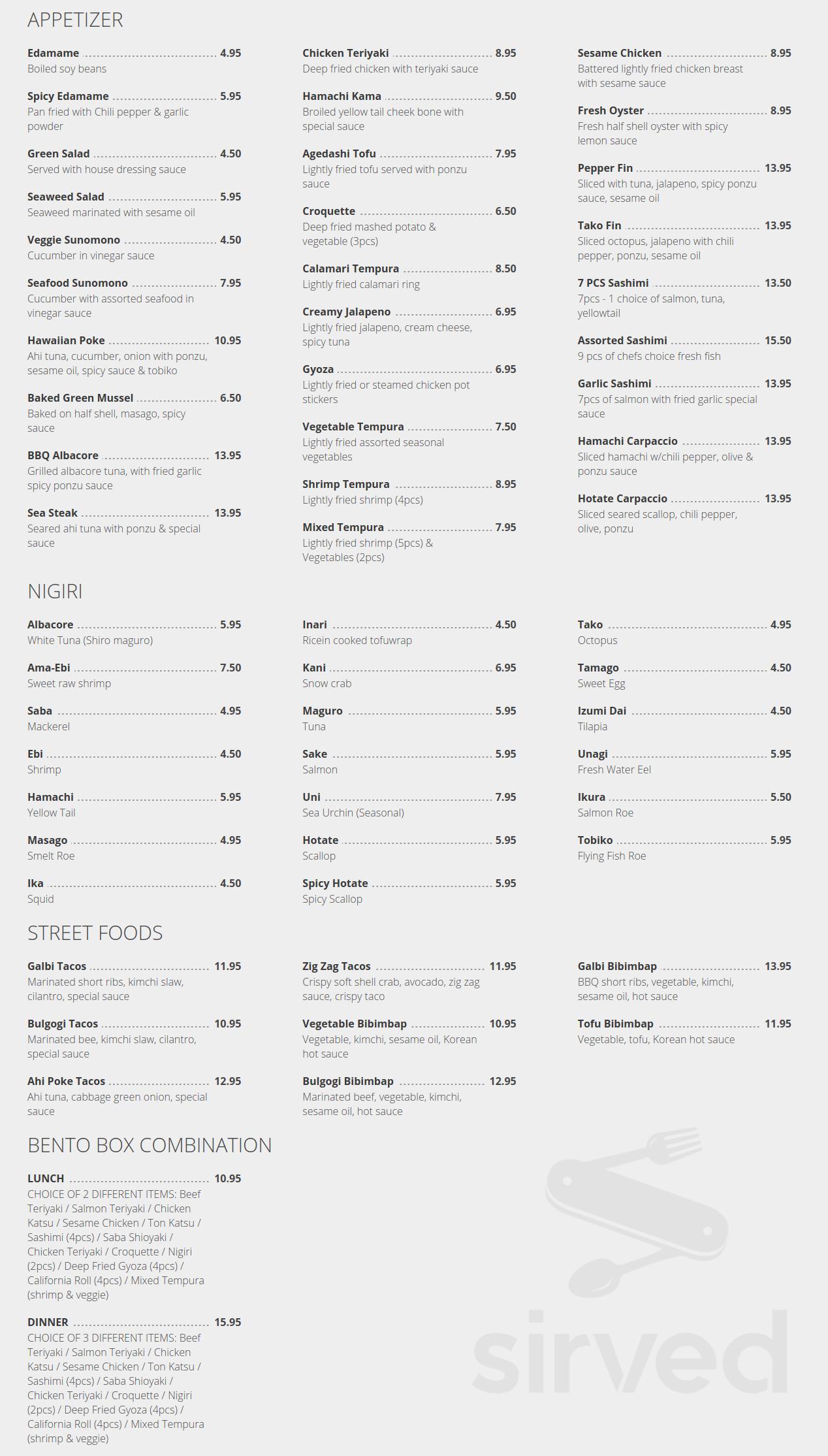 Sushi Kuma menu in Roseville, California, USA