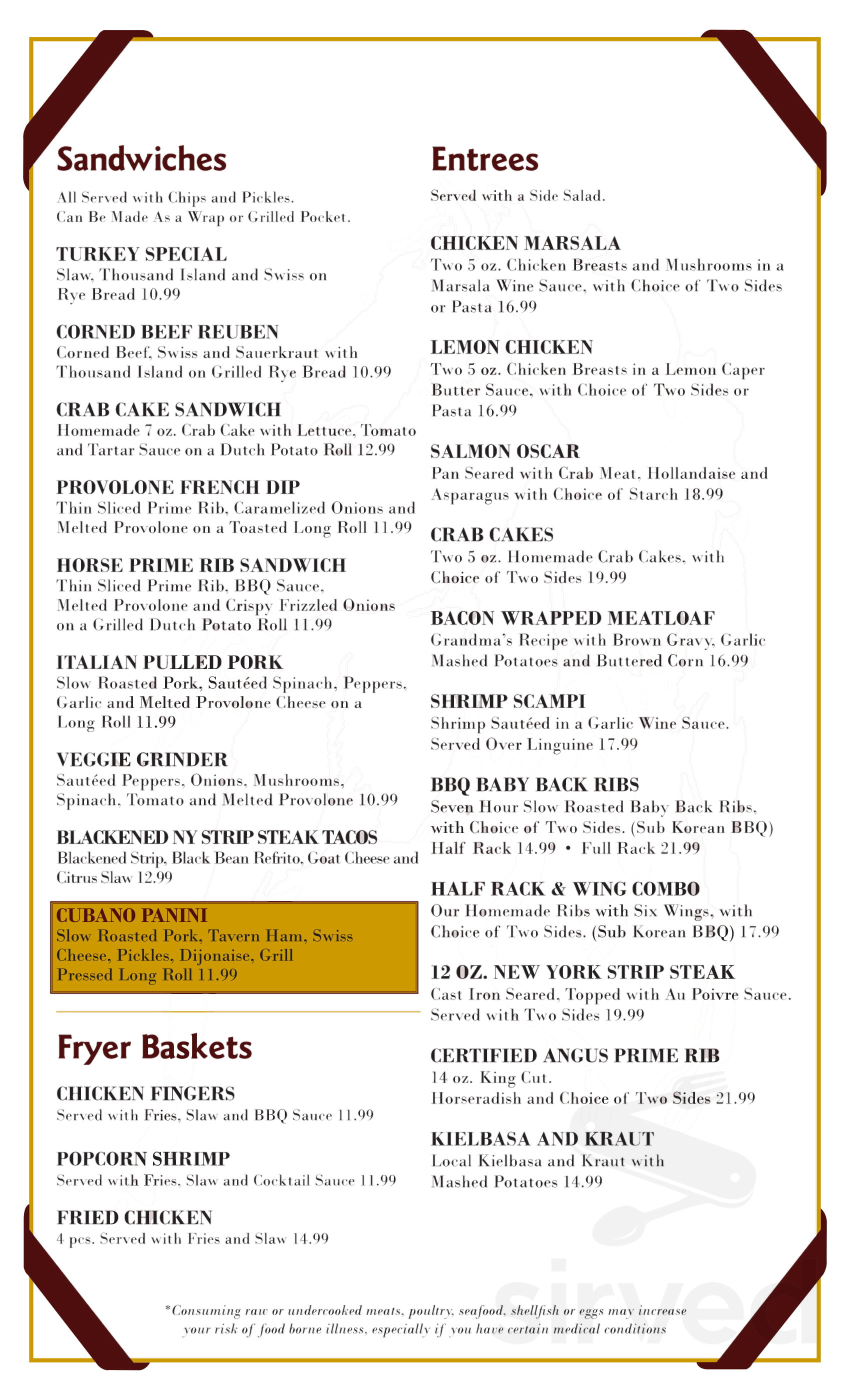 The Horse Tavern & Grille menu in Sellersville, Pennsylvania, USA