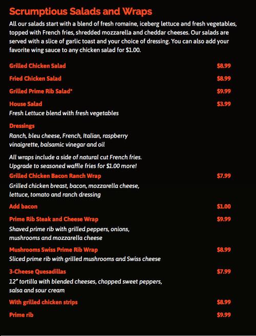 Willy G's menu in Meadville, Pennsylvania, USA