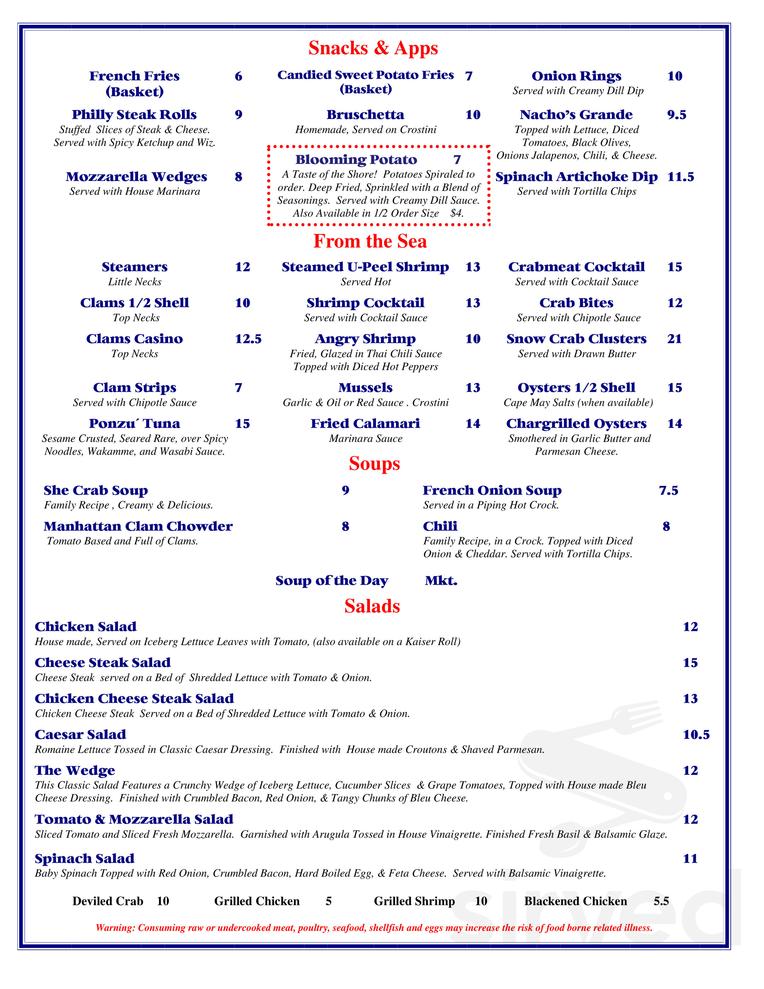 The Deauville Inn menu in Strathmere, New Jersey, USA
