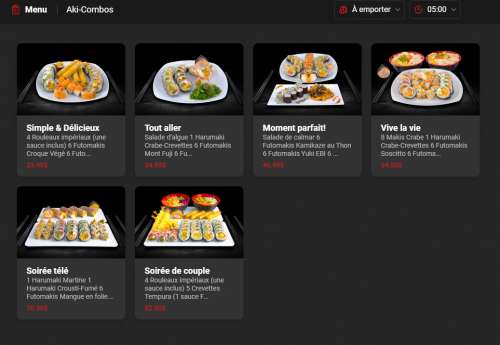 Aki Sushi menu in Rigaud, Quebec, Canada