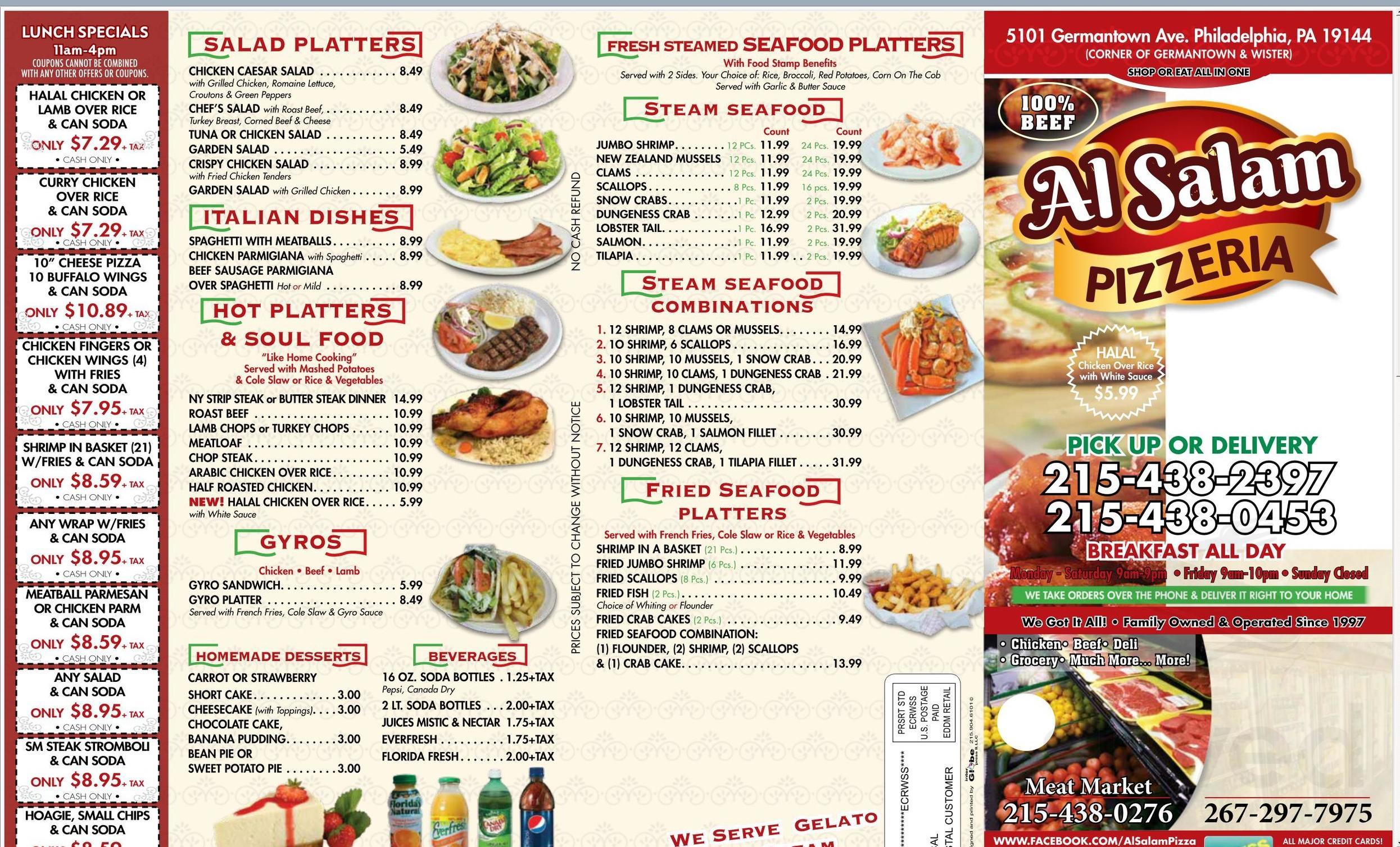 Menu for AlSalam Pizza in Philadelphia, PA | Sirved