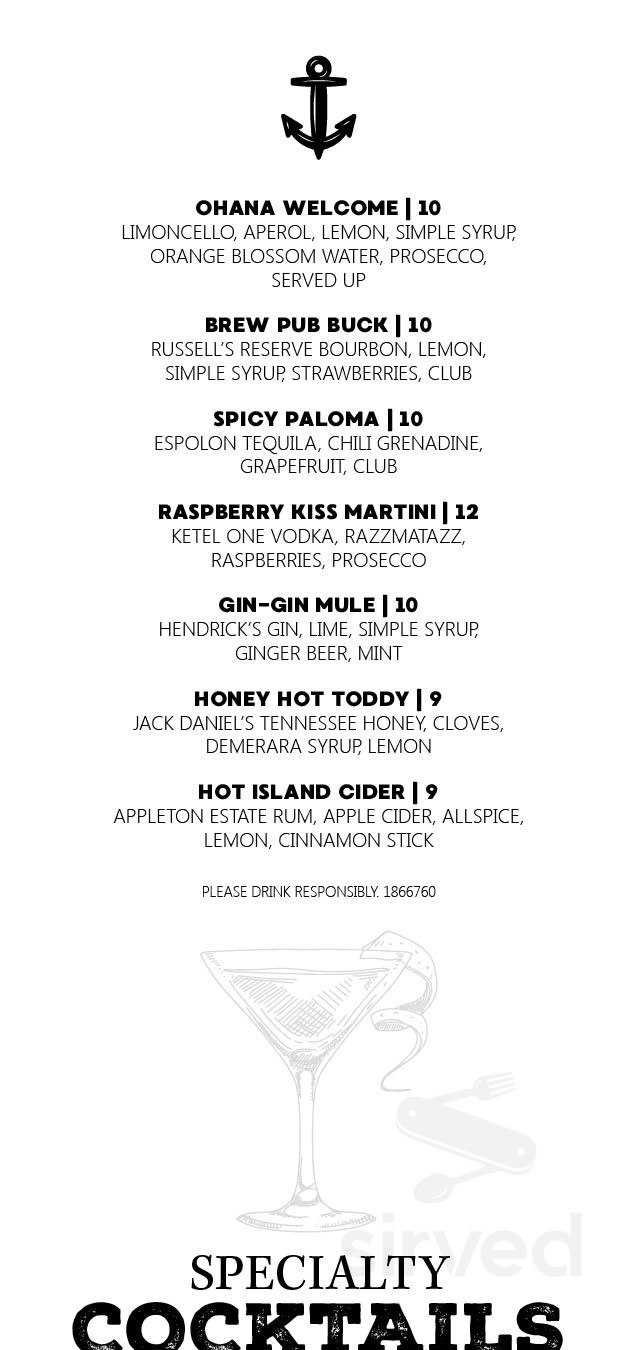 Avalon Brew Pub menu in Avalon, New Jersey, USA