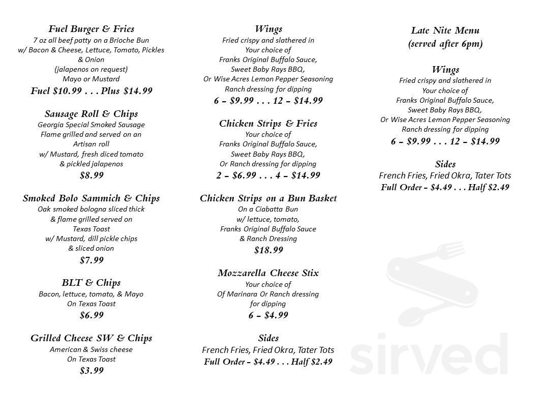 Fuel 2.0 Bar & Grill menus in Fort Worth, Texas, United States
