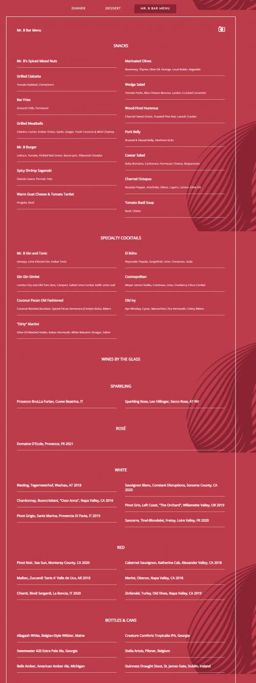 Fia Restaurant menu in Atlanta, Georgia, USA