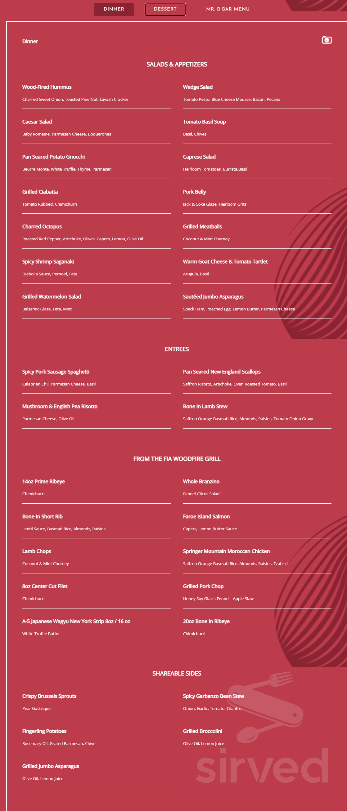 Fia Restaurant menu in Atlanta, Georgia, USA