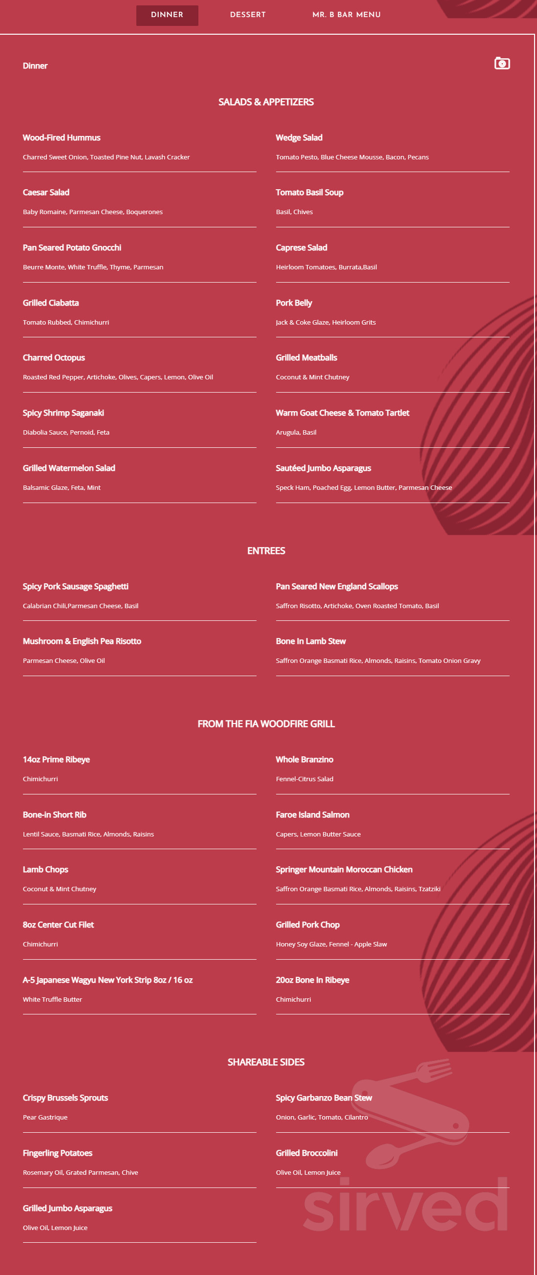 Fia Restaurant menu in Atlanta, Georgia, USA