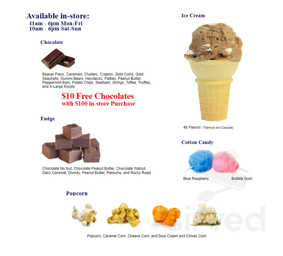Seaside Candyman menu in Seaside, Oregon, USA