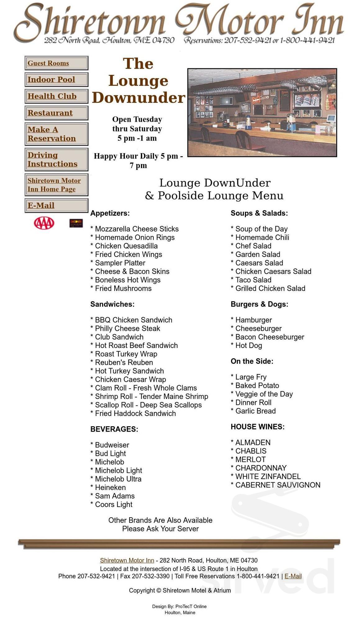 Shiretown Inn and Suites menu in Houlton, Maine, USA