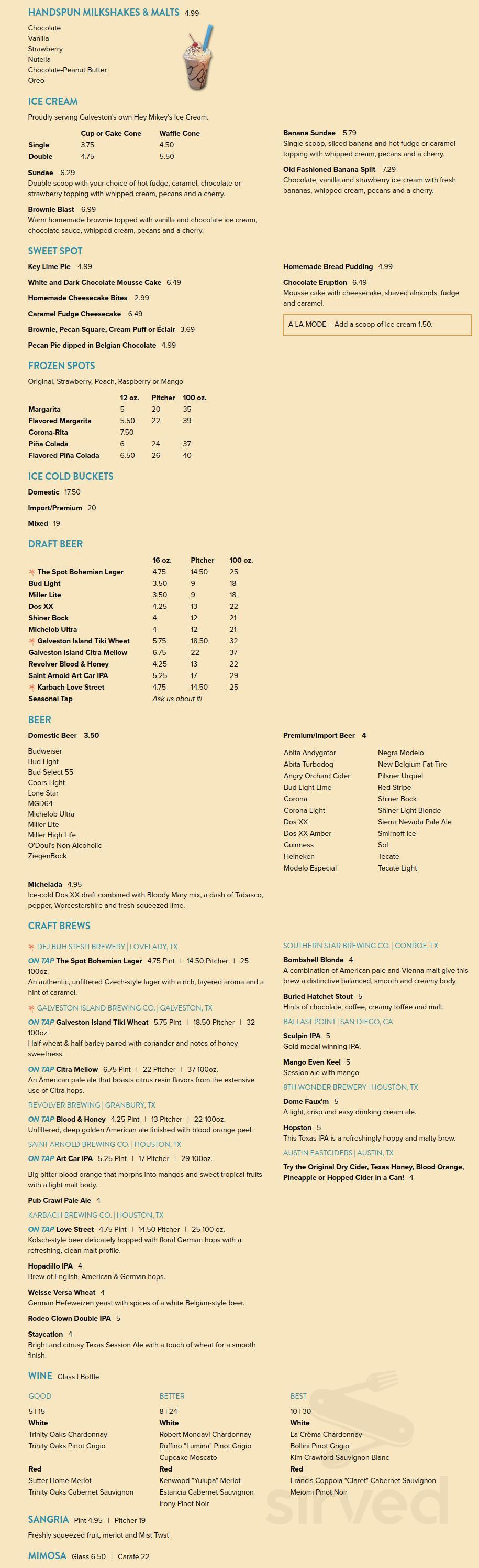 Menu - Galveston TX's The Spot | Sirved