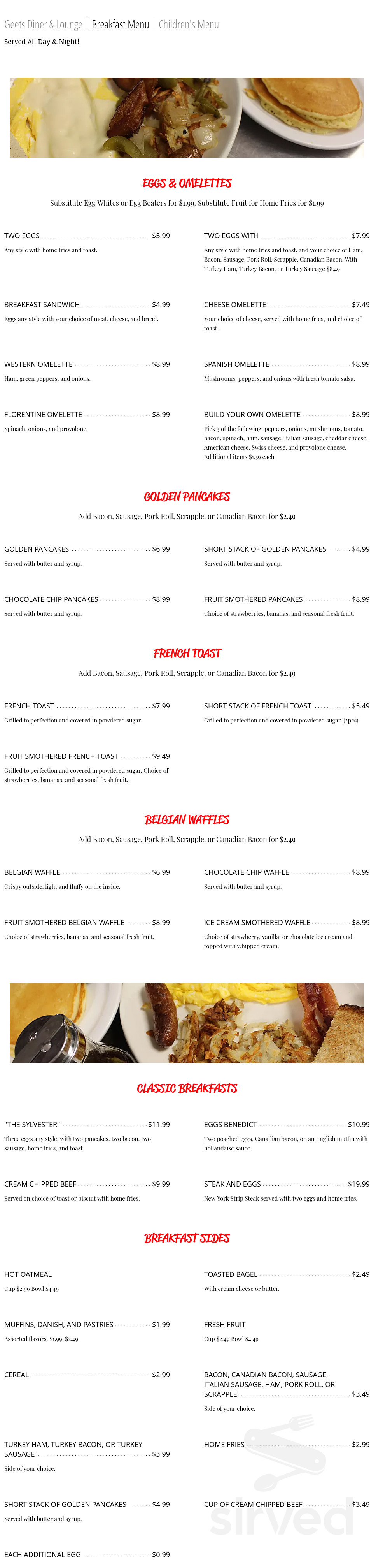 Geets Diner & Bar menus in Williamstown, New Jersey, United States